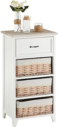 IDIMEX Commode Provence Rangement 1 tiroir et 3 paniers étagère en Bois de Paulownia Style Shabby Chic Vintage Rustique campagnard Blanc