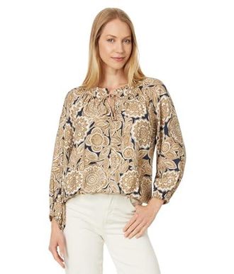 Tommy Hilfiger Chemisier à manches longues et col à volants pour femme, Sky Captain Multi, Taille M