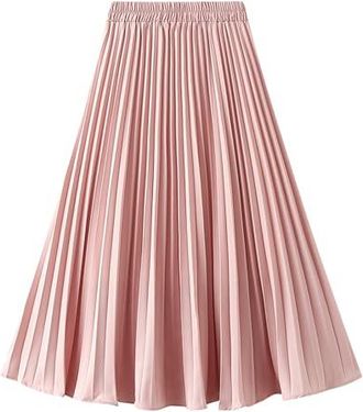 Feoya Jupe Plissée Mi Longue Femme Jupe Trapèze Taille Élastique Haute Hiver Jupes à Volant Décontractée Élégante Printemps Été Autumn Robe A Line Fluide de