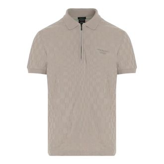 HUGO BOSS Polo en coton &agrave; motif damier - Homme - Tops - Beige - Taille: S
