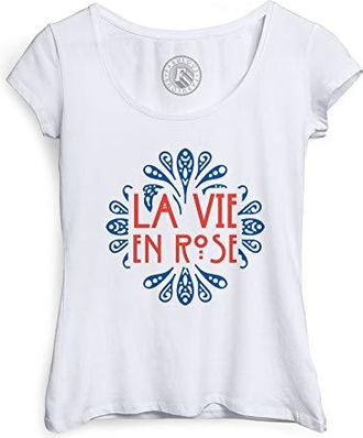 Fabulous T-Shirt Femme Col Echancr&eacute; La Vie en Rose Vintage Luxe R&eacute;tro Chic Fran&ccedil;ais