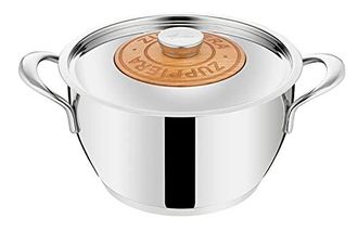 Lagostina Emozione Zuppiera + Couvercle avec Insert en Bois de Cerisier Ø 24 cm, Marmite Induction et Gaz en Acier Inoxydable 18/10 et Bois, Fond Lagotherm à Tr