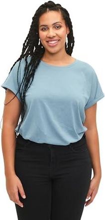 Zizzi Lot de 2 t-shirts en coton pour femme - Grandes tailles - Col rond - Tailles 42-60, Bleu fum&eacute;/noir, 62-64 grande taille