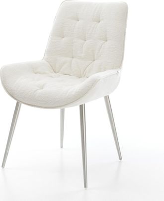 DELIFE Esszimmerstuhl Taimi-Flex Bouclé Soft Beige 4-Fuß konisch Edelstahl, Esszimmerstühle