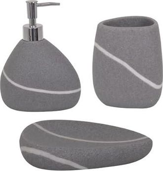 MSV Ensemble 3 Accessoires de Salle de Bain C&eacute;ramique Zen Gris