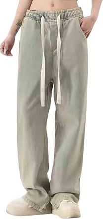 Generic Y2K Jean stretch pour femme - Jambes larges - Taille haute - Pantalon Boyfriend Y2K - &Eacute;l&eacute;gant - Vintage - Baggy - Couleur unie - Streetwear - Long - P