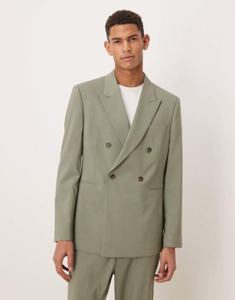 Asos Zweireihige Anzugjacke in Salbeigr&uuml;n mit regul&auml;rer Passform