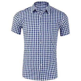 Generic Chemisette Masculine Chemise décontractée à Carreaux pour Hommes avec Poche à Manches Courtes et col Rabattu Chemise Formelle à Boutons Chemises Homme