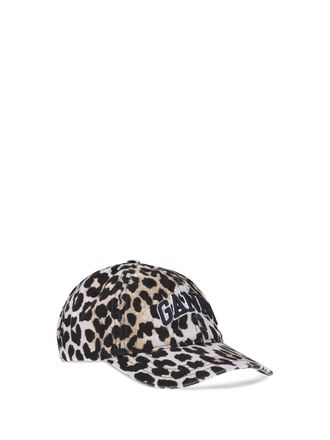 Ganni Womens Leopard Baseball Hat Cotton E Hairbands