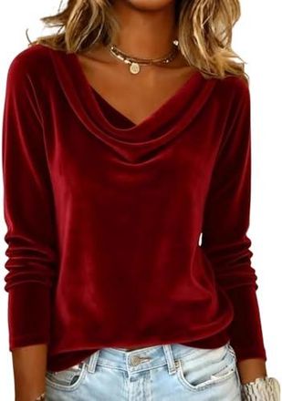 Generic V&ecirc;tements de velours pour femmes &eacute;l&eacute;gants &agrave; col b&eacute;nitier manches longues chemise en velours robe d&eacute;contract&eacute;e tunique d&eacute;contract&eacute;e blouse sweats ample