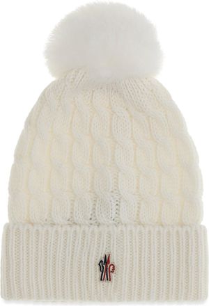 Moncler L20983B000010402A Pom-Pom Virgin Wool Beanie - White