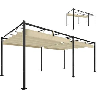 OUTSUNNY Pergola de jardin - Outsunny - double toit r&eacute;tractable, structure m&eacute;tallique ultra-stable - 570x295x221cm - beige