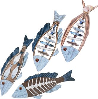 Cabilock 4stücke Strandfischdekor Aus Holz Nautisches Rustikales Fischornament Küstenfisch-wanddekor Wandfisch Holzfischdekorationen Für Draußen Fischdekoratio