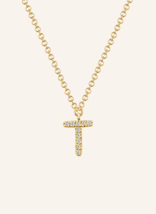 Leaf Initialien Halskette T Aus 14 Karat Gelbgold Mit Diamanten gold