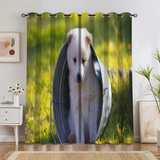 Generic Verdunkelungsvorhang Charmant Thermovorhang K&auml;lteschutz Welpe Blickdicht &Ouml;senschal f&uuml;r Gardinen Wohnzimmer & Schlafzimmer H 245 x B 200 cm 2er Set b83