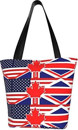 AOOEDM Sac fourre-tout r&eacute;utilisable drapeau britannique nord-am&eacute;ricain femmes sac &agrave; main d&eacute;contract&eacute; sacs &agrave; bandouli&egrave;re pour faire les courses &eacute;picerie voyag