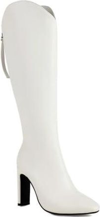 Generic Blanc,36 EU,Bottes Hautes à Mollet Large pour Femmes en Cuir PU au-Dessus du Genou, Fermeture éclair à larrière, Bottes Hautes à Talons épais et Bout 