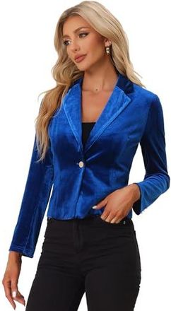 Allegra K Veste de Costume de Bureau daffaires à Revers pour Femme en Velours 1 Bouton Bleu M
