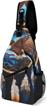Generic Multifonction Sacoche Tactique Drapeau américain Boho Totem Native Eagle Dream Catcher Sacs à Bandoulière Polyester,Casual Crossbody Bag pour Voyage C