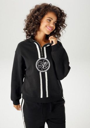 Aniston Sweatshirt aufw&auml;ndig mit Stickerei und Spitzenb&auml;ndern verziert