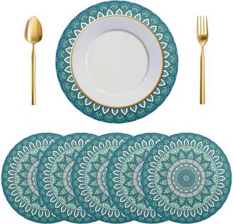 Alaza Runde Platzsets, 4er-Set, türkis, indisches Mandala, Bohemian-Esstisch, Tischsets, Küchen-Platzdeckchen, hitzebeständig, Tischmatten für Zuhause, Urla