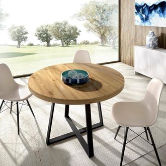 Dmora Table Extensible Casarola, Console Extensible Ronde, Table à Manger Polyvalente Ovale, 110/158x110h77 cm, Chêne Nodi