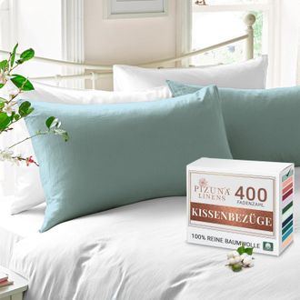 Pizuna Luxuri&ouml;ser Soft-Satin 2er Pack Kissenbezug 40x80cm Baby blau, 400 Fadenzahl Baumwolle Quadratisch Kissenbez&uuml;ge, 100% Langstapel Baumwolle Nur Kissenbe