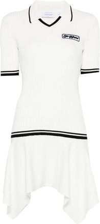 Off-white V-neck Ribbed Mini Dress