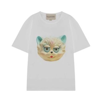 Valentino Garavani Cotton T-Shirt mit Le Chat de la Maison Print - - Tops - Herren - Wei&szlig; - XL