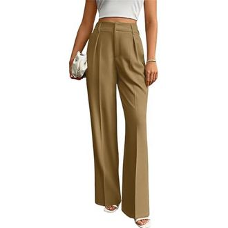 Generic Pantalon de travail taille haute pour femme, tenue décontractée, pantalon de bureau 2026 avec poches, marron, XXL
