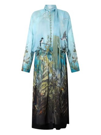 Roberto Cavalli robe longue &agrave; imprim&eacute; graphique - Bleu