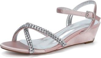 Generic Chaussures De Mariage Sandales Femme Été Compensées Mariée Peep Toe Talons Bas 4Cm pour Bal De Fin Dannée, Soirée,Bean Paste,41 EU