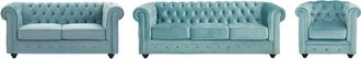 Vente-Unique Sofa 3-Sitzer & 2-Sitzer & Sessel - Samt - Pastellblau - Chesterfield