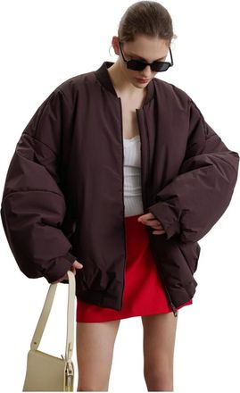 Estro & Luminara Femme, Vestes, Brun, Taille: 38 FR Blouson bomber court oversize &agrave; col montant