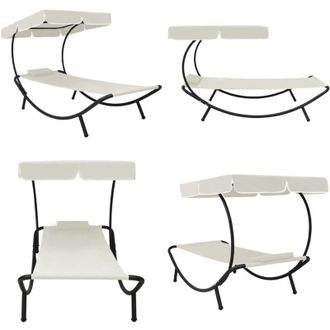 vidaXL Vidaxl - Chaise longue de jardin avec auvent et oreiller Blanc cr&egrave;me - Transat Jardin - Chaise Longue - Salon De Jardin - Mobilier De Jardin - Relax