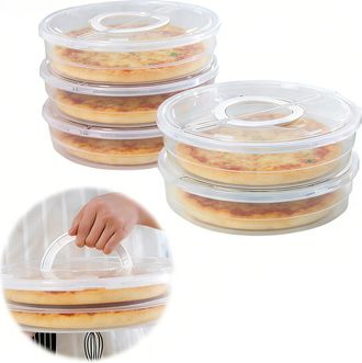 Generic Upgrade 30,5 cm wiederverwendbarer Frischhaltedose mit Deckel und Griff, 2 F&auml;cher, Pizzascheiben-Aufbewahrungsbox, rund, transparent, Kuchentr&auml;ger f&uuml;r