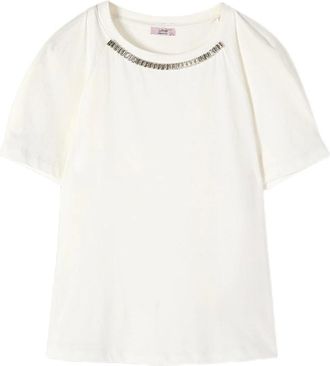Oltre Femme, Tops, Blanc, Taille: 40 FR T-shirt en coton avec pierres d&eacute;coratives