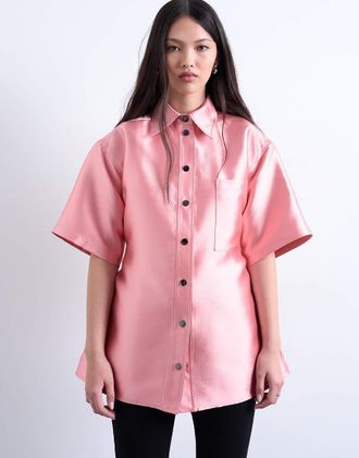 Topshop Hemd aus strukturiertem Taft in Rosa
