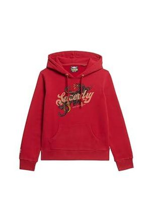 Superdry Sweat &agrave; capuche pour femme avec inscription tatouage et graphisme, Dahlia rouge, 36