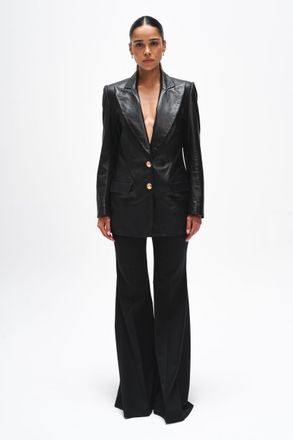 Benu Damen Schwarzer Lederblazer
