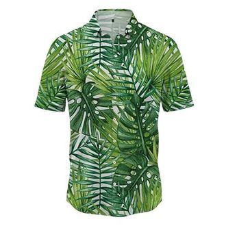 Keephen Feuilles Impression 3D Boutonn&eacute;e Chemise pour Femmes Hommes Nouveaut&eacute; Hawaiian Chemises Manches Courtes Plage Aloha Chemise