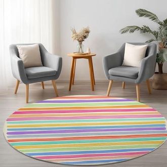 Generic Couleur Tapis Rond Minimalist - 100 cm Lavable Doux et antid&eacute;rapant Tapis, Rayures Horizontales Impression pour Chambre &agrave; Coucher Salon Vestibule entr