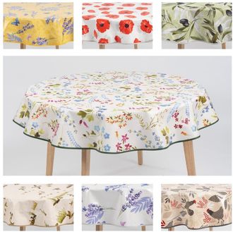 Laro 140cm runde Wachstuch Tischdecke abwaschbar Wachstuchtischdecke mit Saum-Eingefasst-Paspelband, Muster:Wiesenzauber Weiß Grün, Größe: Rund 140cm