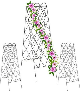 Relaxdays Rankgitter Metall, 3er Set, zum Stecken, 152 cm hoch, Rankhilfe für Kletterpflanzen, Spalier Garten, rotbraun