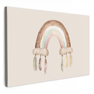 MuchoWow &copy; Bild auf Leinwand 120x80 cm Schlafzimmer Bilder Kinderzimmer Wand Deko Modern Wanddeko Bilderwand Geschenk f&uuml;r Kinder Regenbogen - B&ouml;hmisch - Federn