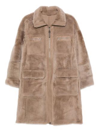 Brunello Cucinelli manteau en fourrure à fermeture zippée - Tons neutres