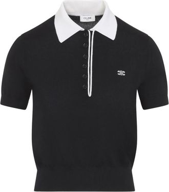 Celine Polo-Pullover aus feinem Kaschmir-Seiden-Mix - - Tops - Damen - Schwarzk - S
