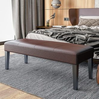 Generic Ottomane Mit Stauraum Aus PU-Leder - Rechteckige Fußstützenbank Mit Holzbeinen for Das Schlafzimmer Im Eingangsbereich (mehrere Farben)(Coffee,90x40x4