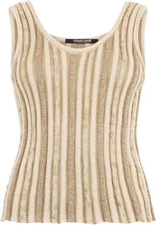 Roberto Cavalli Femme, Tops, Beige, Taille: 38 FR Haut en maille lurex ray&eacute;