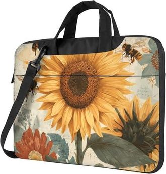 Generic Housse de protection vintage pour ordinateur portable de 15,6 avec bandouli&egrave;re - Motif tournesol et abeilles - Pour homme et femme, multicolore, 15.6 